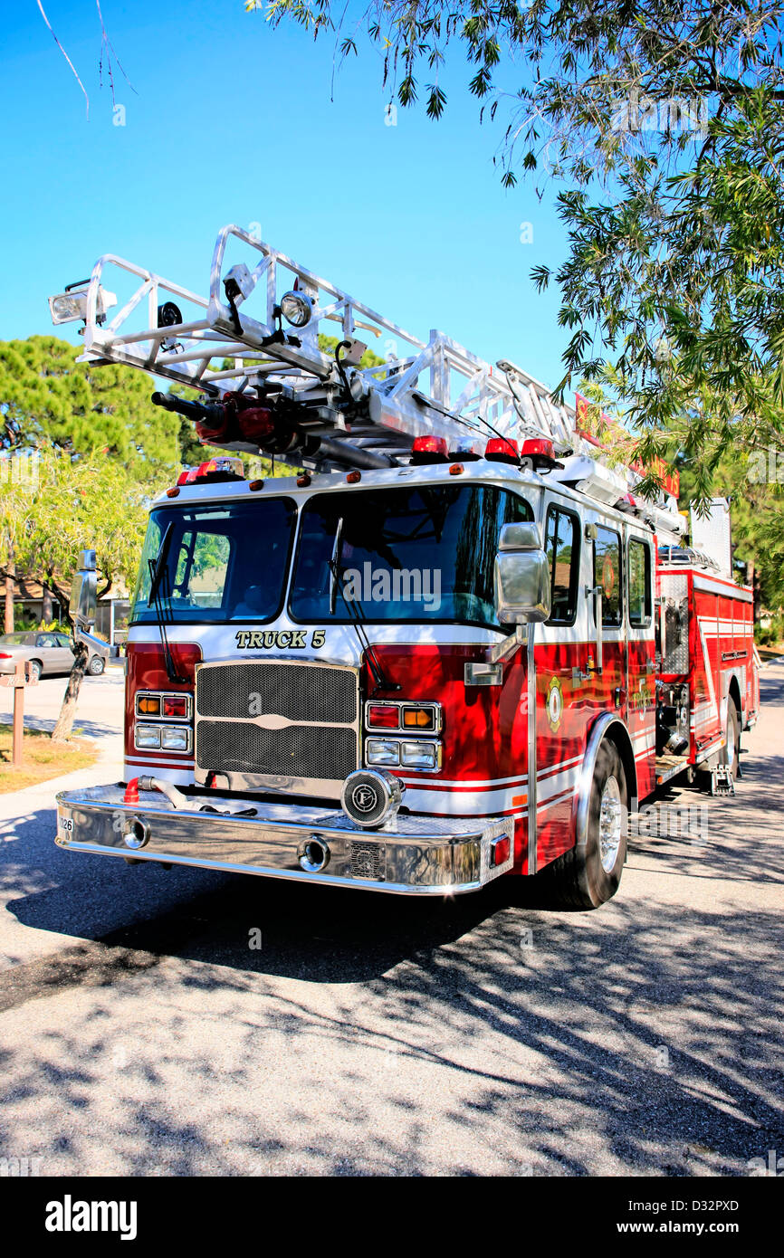 Sarasota County Fire Department truck at a call out in the city suberbs ...