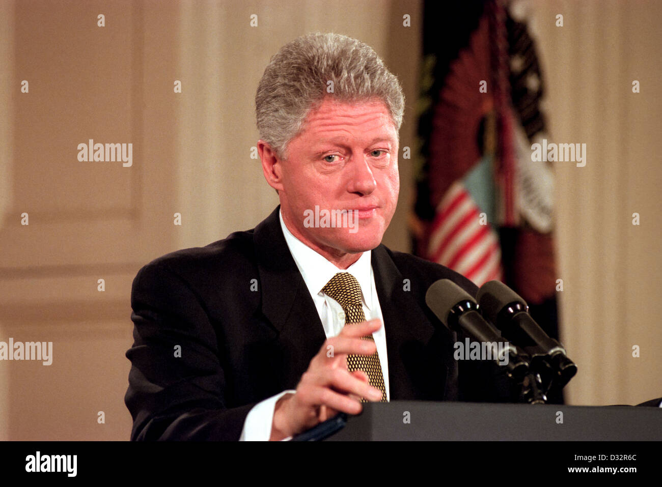 US President Bill Clinton during a press conference at the White House ...