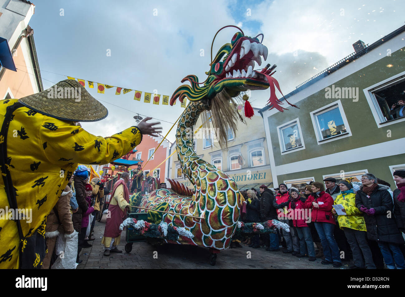 Dietfurt, Germany. 7th February 2013. A dragon moves through the inner ...