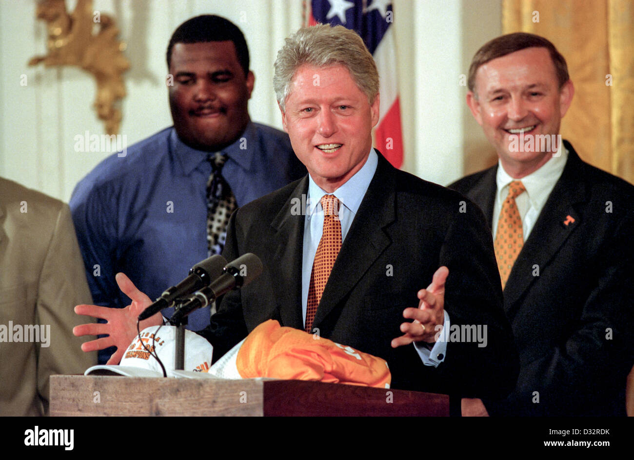 US President Bill Clinton during a light moment at a White House event ...