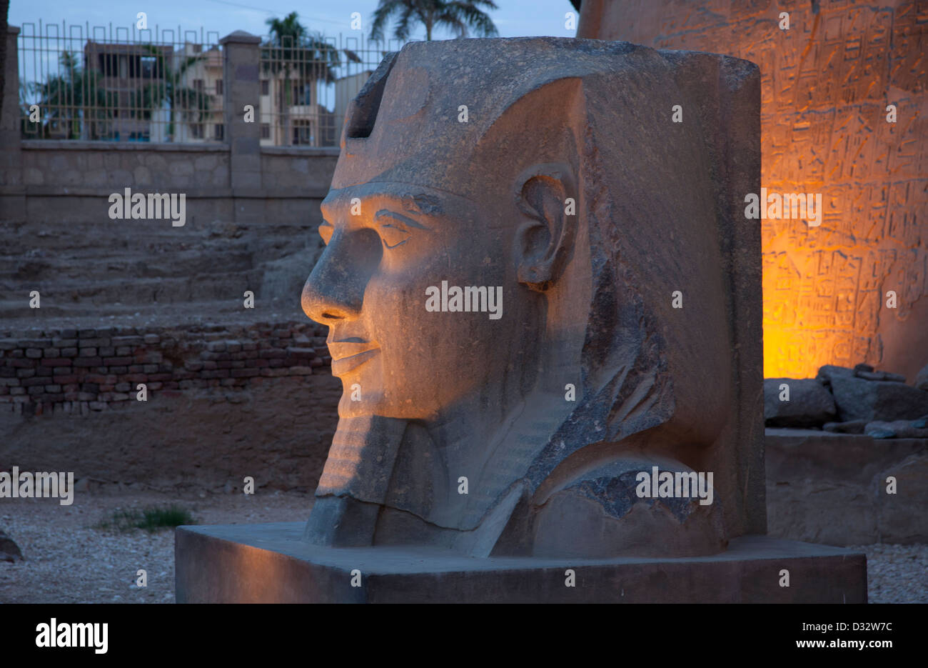 Colossal head of Ramses 2nd at the entrance to the first pylon built by ...