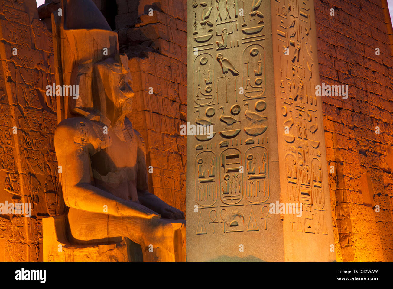 Statue of Ramses 2nd and obelisk by the first pylon built by Ramses ...