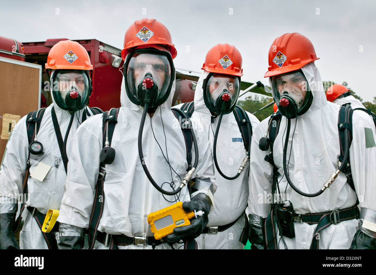 Self contained breathing apparatus used in decontamination drill for ...