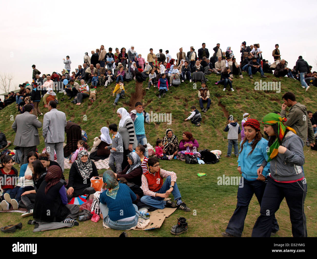Kurds gathered atop a hill at the annual Newroz (Nevruz) spring ...