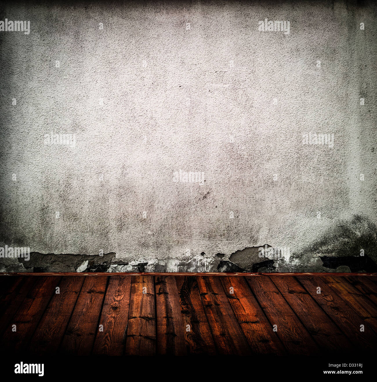 Empty old room with grunge wall and wooden floor Stock Photo - Alamy