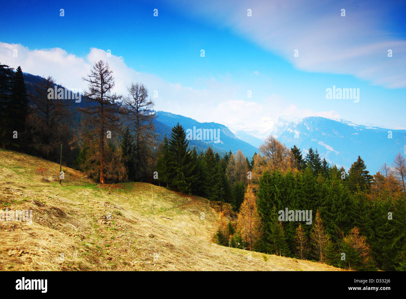spring alps mountains scene background Stock Photo - Alamy
