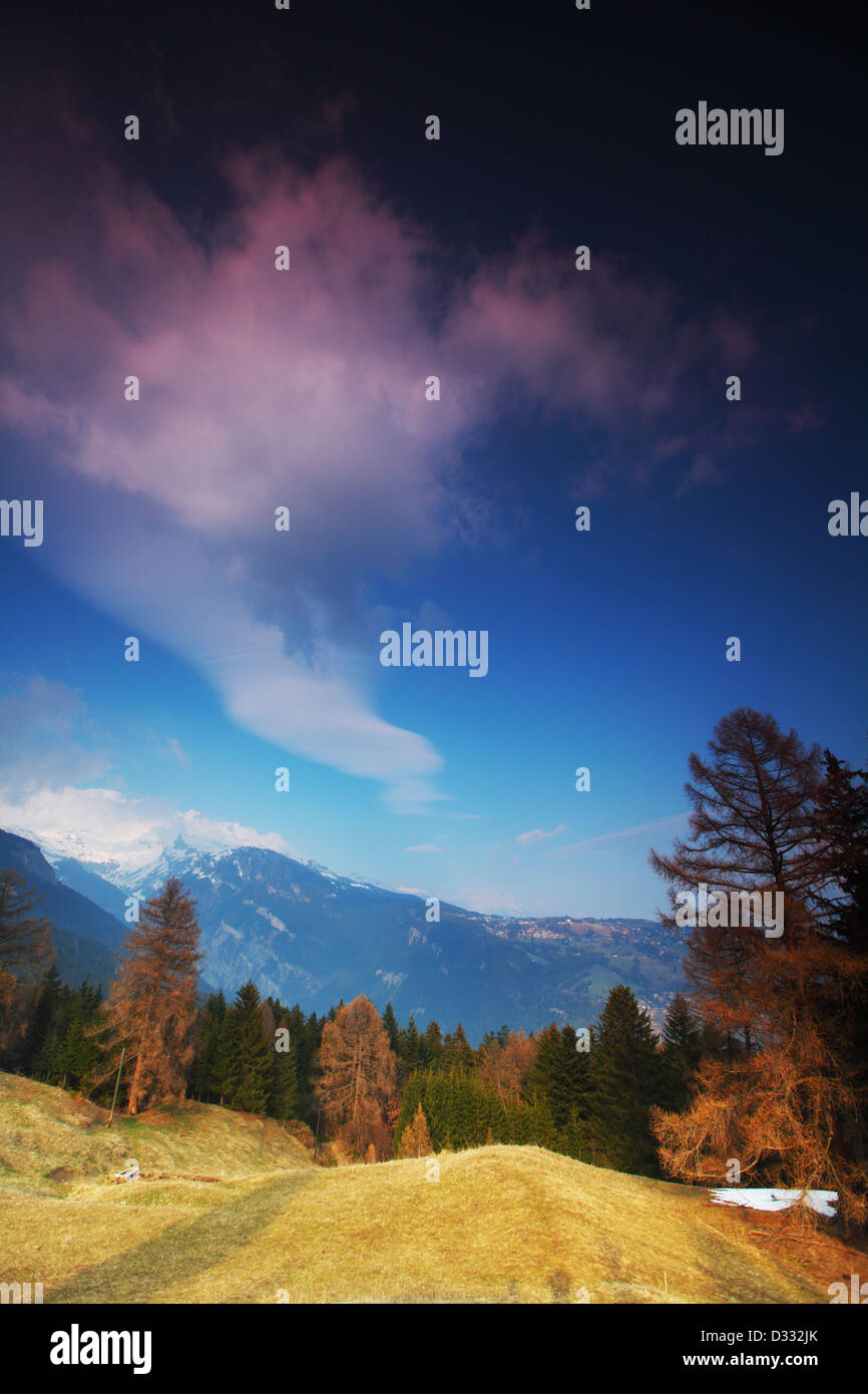 spring alps mountains scene background Stock Photo - Alamy