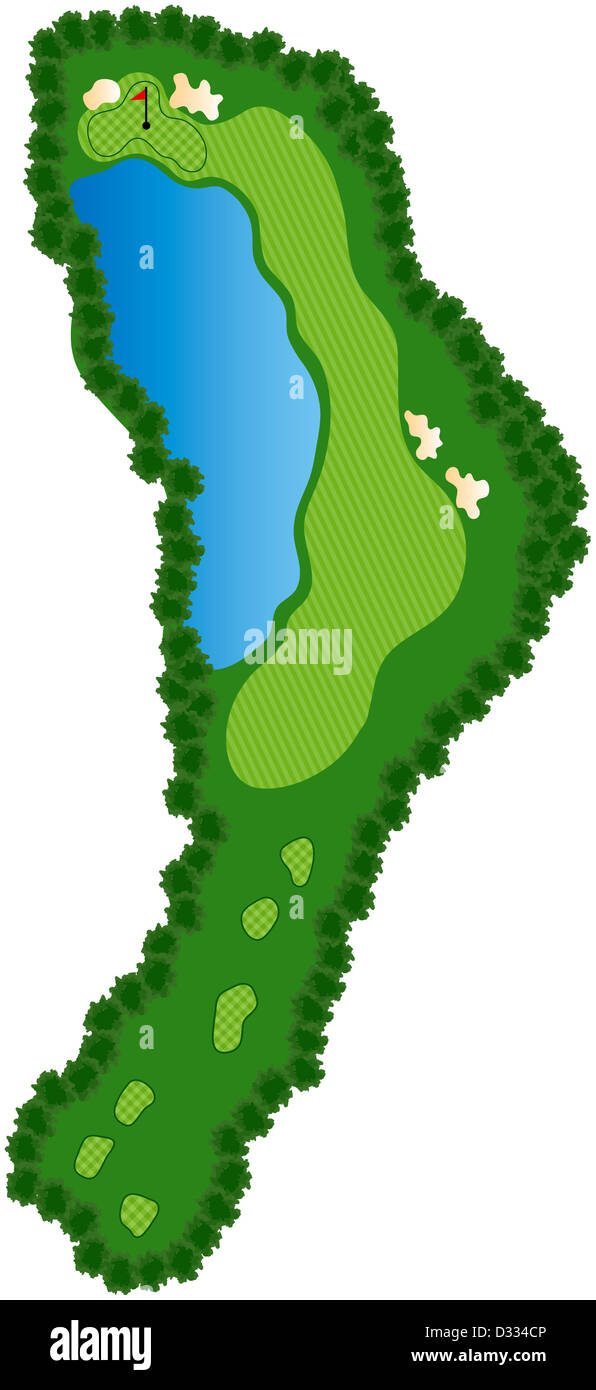 Golf Course Hole with bunkers and water Stock Photo - Alamy