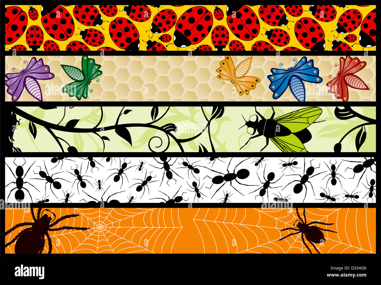 Five Insect Web Banners Stock Photo - Alamy