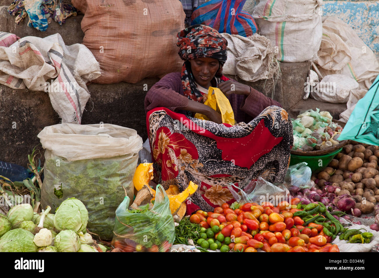 Colourful Street Market, Jugol (Old Town) Harar, Ethiopia Stock Photo ...