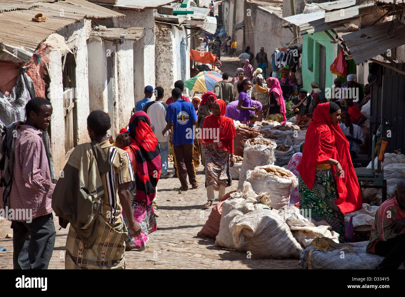 Colourful Street Scene, Jugol (Old Town) Harar, Ethiopia Stock Photo ...