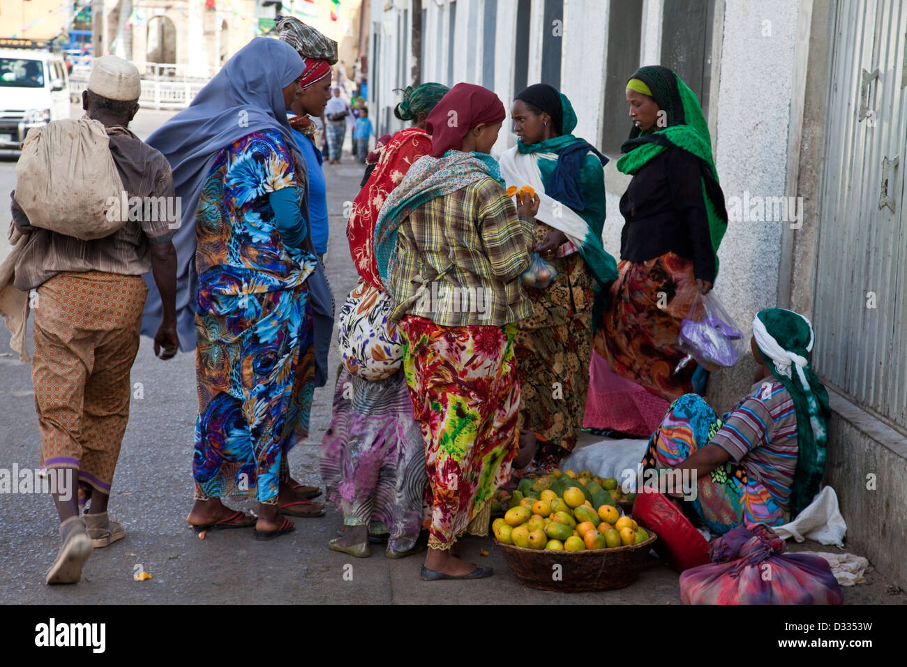 Colourful Street Scene, Jugol (Old Town) Harar, Ethiopia Stock Photo ...