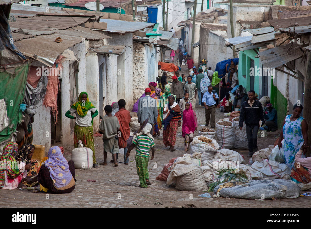 Colourful Street Scene, Jugol (Old Town) Harar, Ethiopia Stock Photo ...