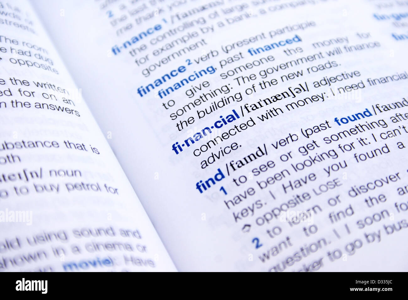 The word finance and financial in dictionary Stock Photo - Alamy