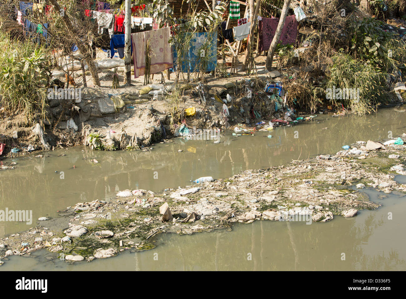 The Bishnumati river running through Kathmandu in Nepal. The river is ...