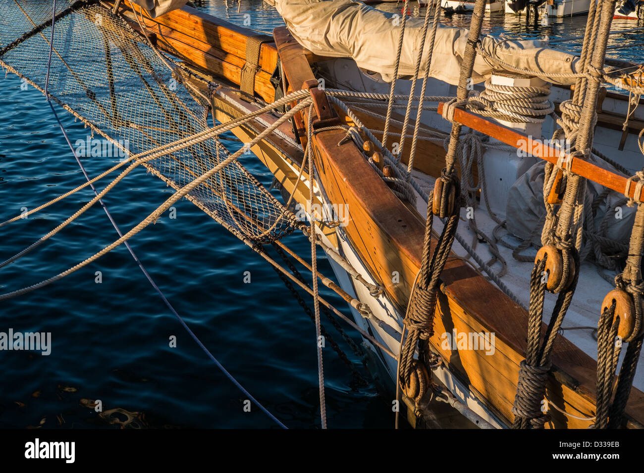 Wood yacht. Blue sea. Port in Cartagena Stock Photo - Alamy