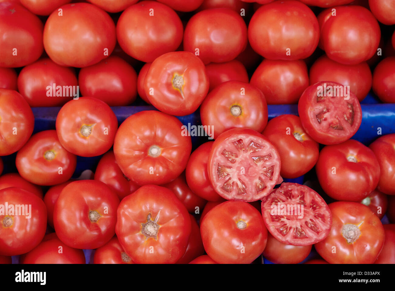 Tomatoes displayed at local market. Selcuk, Izmir province, Turkey ...