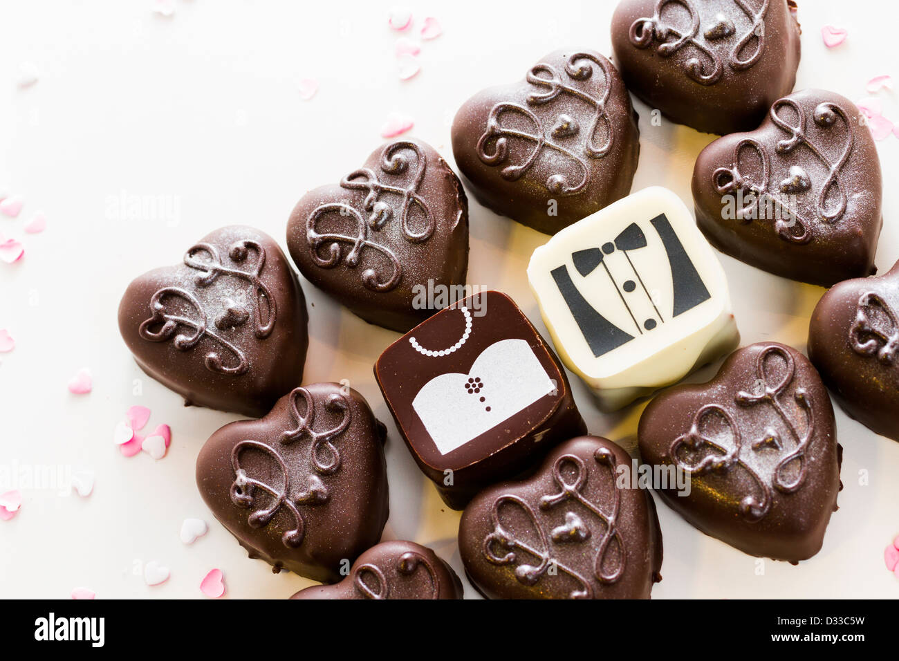 Small chocolates decorated for the wedding party Stock Photo - Alamy