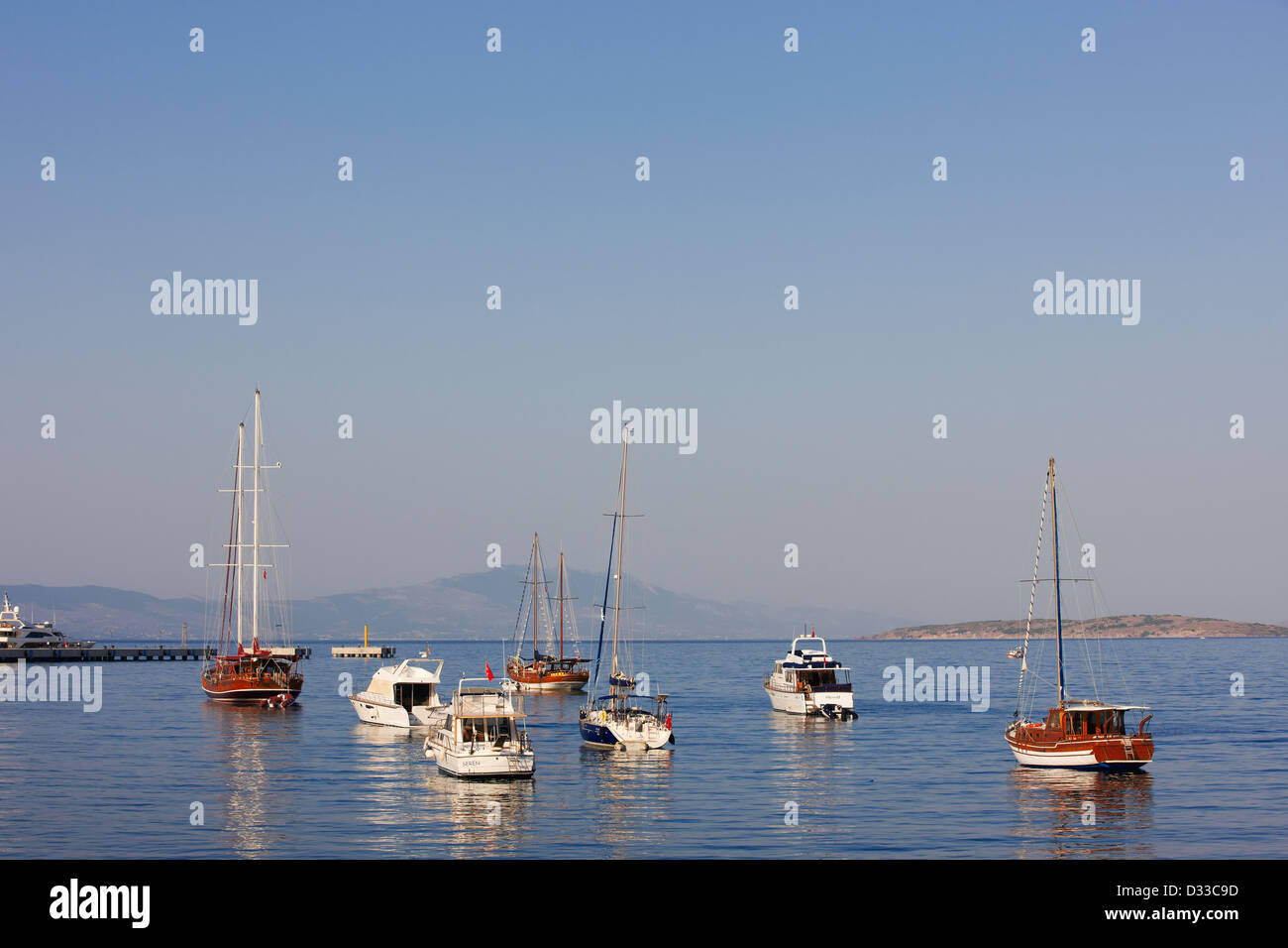 Boats anchored in Bodrum harbor. Bodrum, Mugla province,Turkey Stock ...