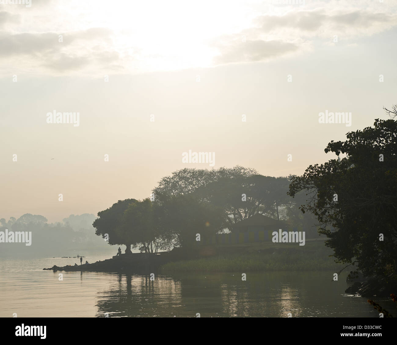 The shores of Lake Tana at sunset, the source of the Blue Nile and the ...