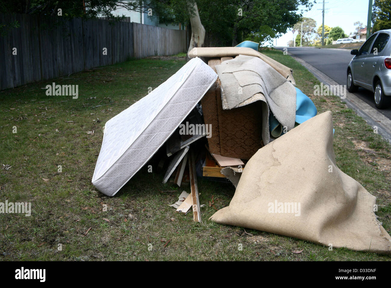 Household goods thrown in the street for collection and landfill ...