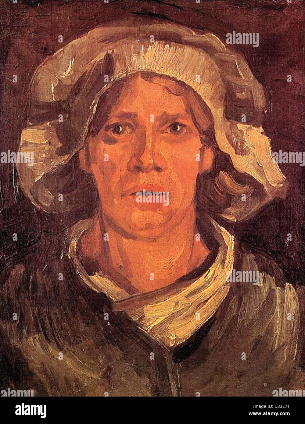 Vincent van Gogh: Head of a Peasant Woman with White Cap. 1885. Oil on ...