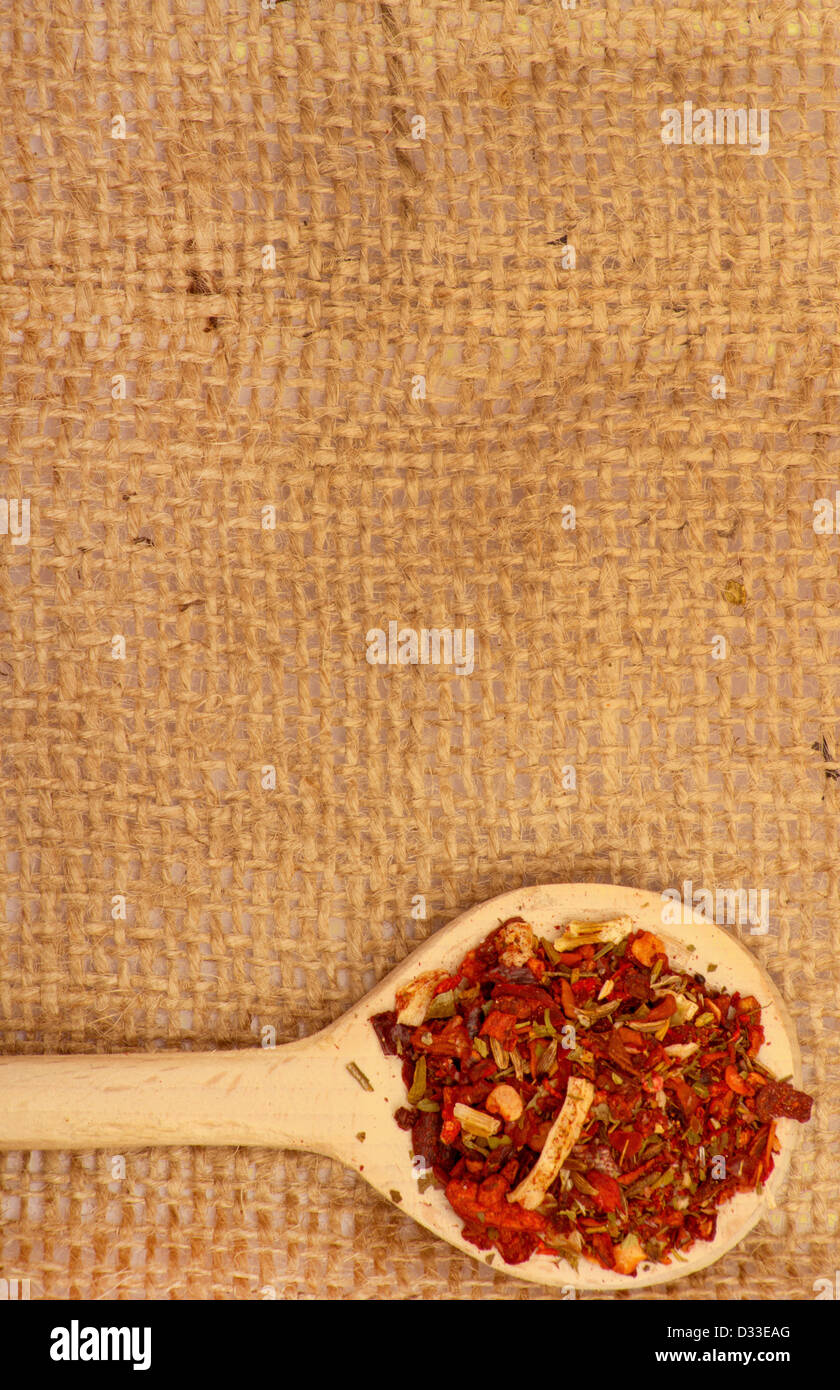 Spices on burlap Stock Photo - Alamy
