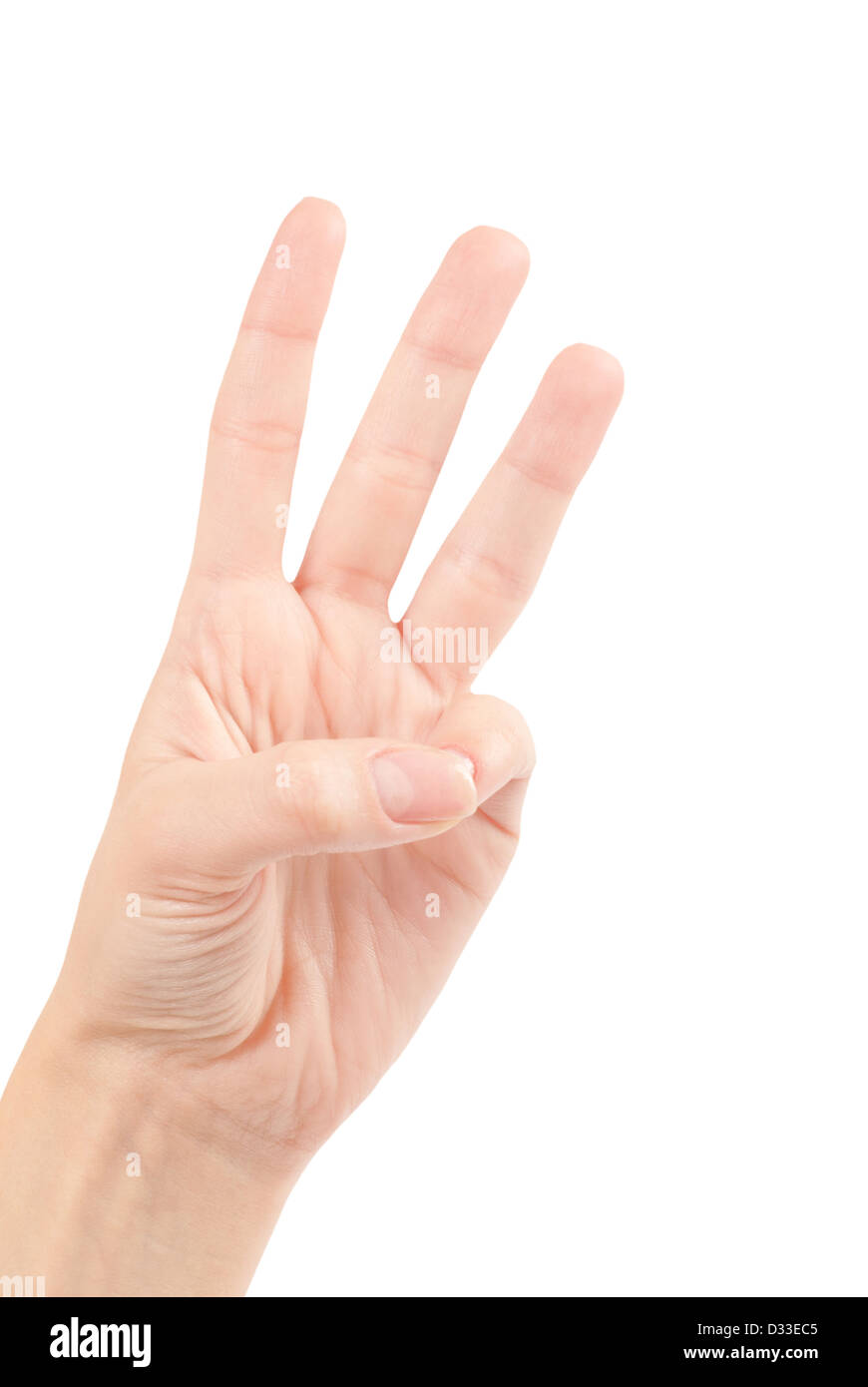 Female hands counting number three isolated on white Stock Photo - Alamy