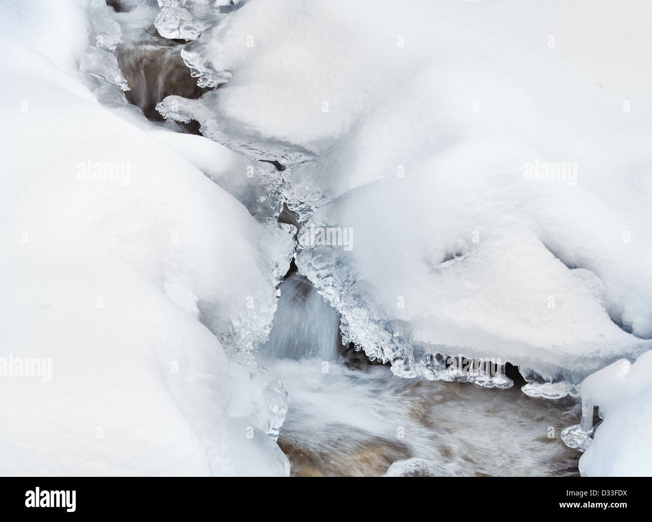 stream of river water passing through the ice Stock Photo - Alamy