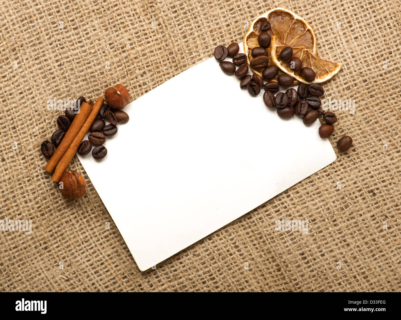 Menu Design.Old paper, coffee bean, cinnamon, lemon, burlap Stock Photo ...