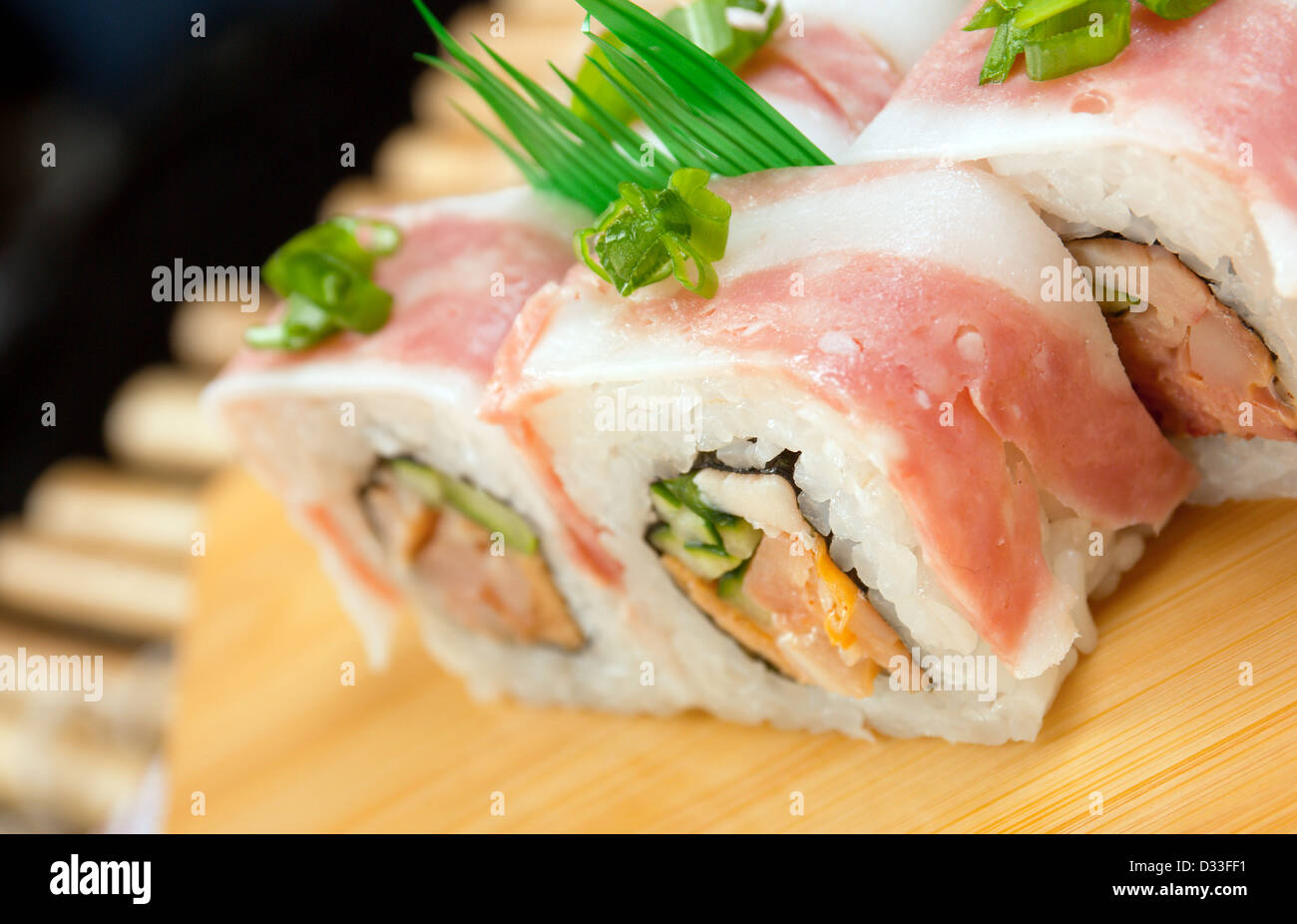 Japanese sushi . traditional japanese food.Roll made of ham Stock Photo ...