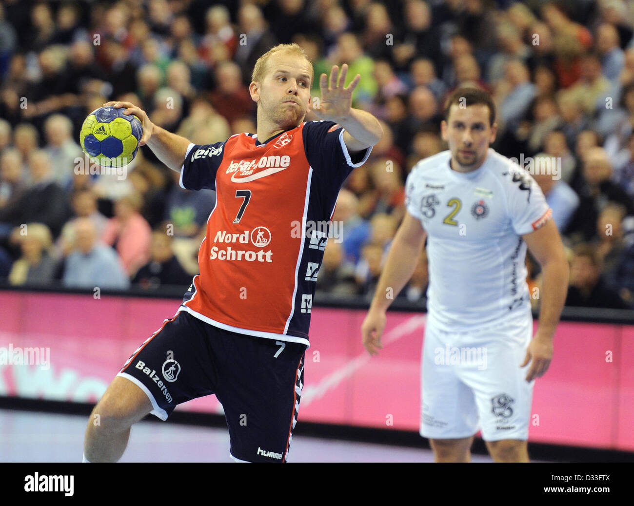 Flensburg-Handewitt's Anders Eggert attempts a seven-metre throw during ...