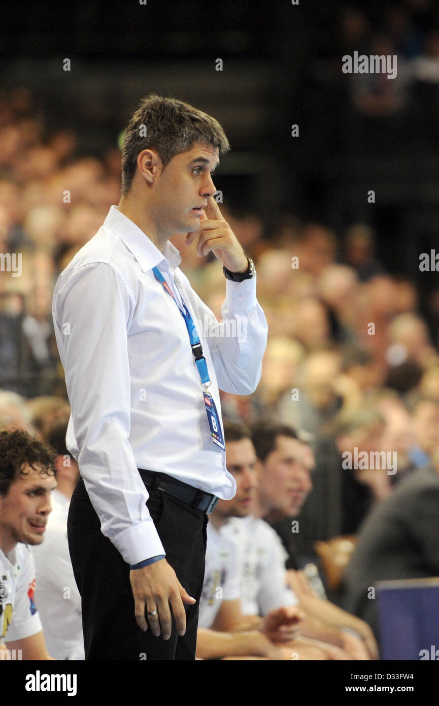 Belgrade's head coach Alexander Brkovic gestures during the handball ...