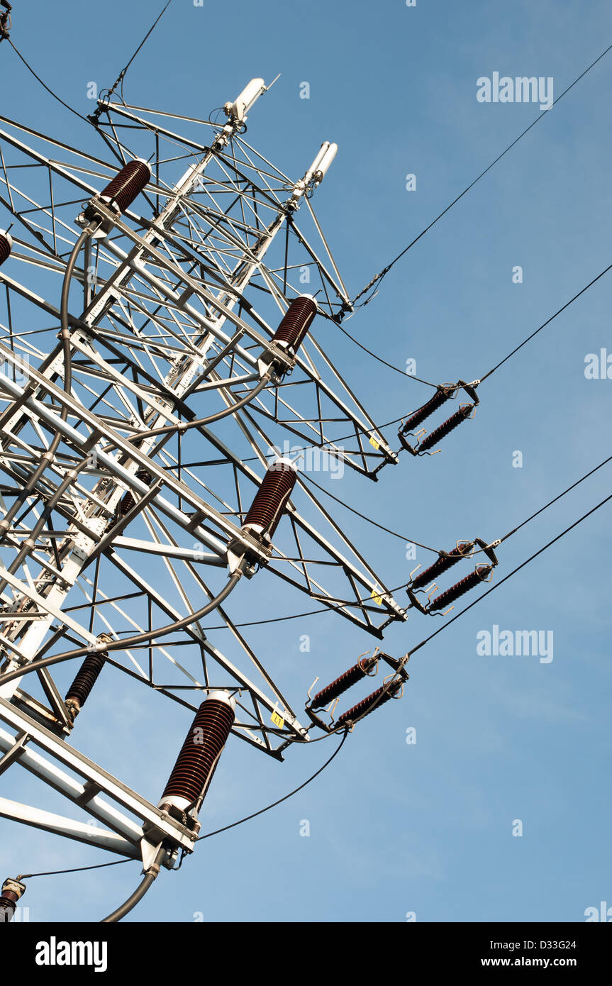 Power pole hi voltage equipment on sky Stock Photo - Alamy