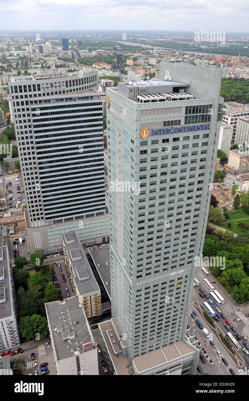 Aerial view in Warsaw, with InterContinental hotel in Warsaw ...