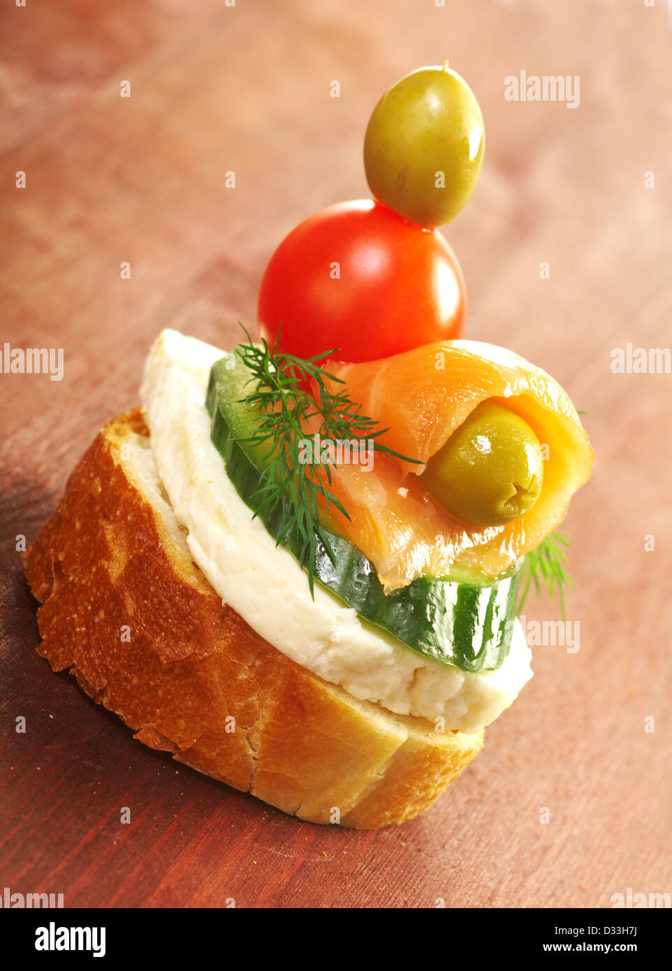 Canapes with smoked salmon close up Stock Photo - Alamy