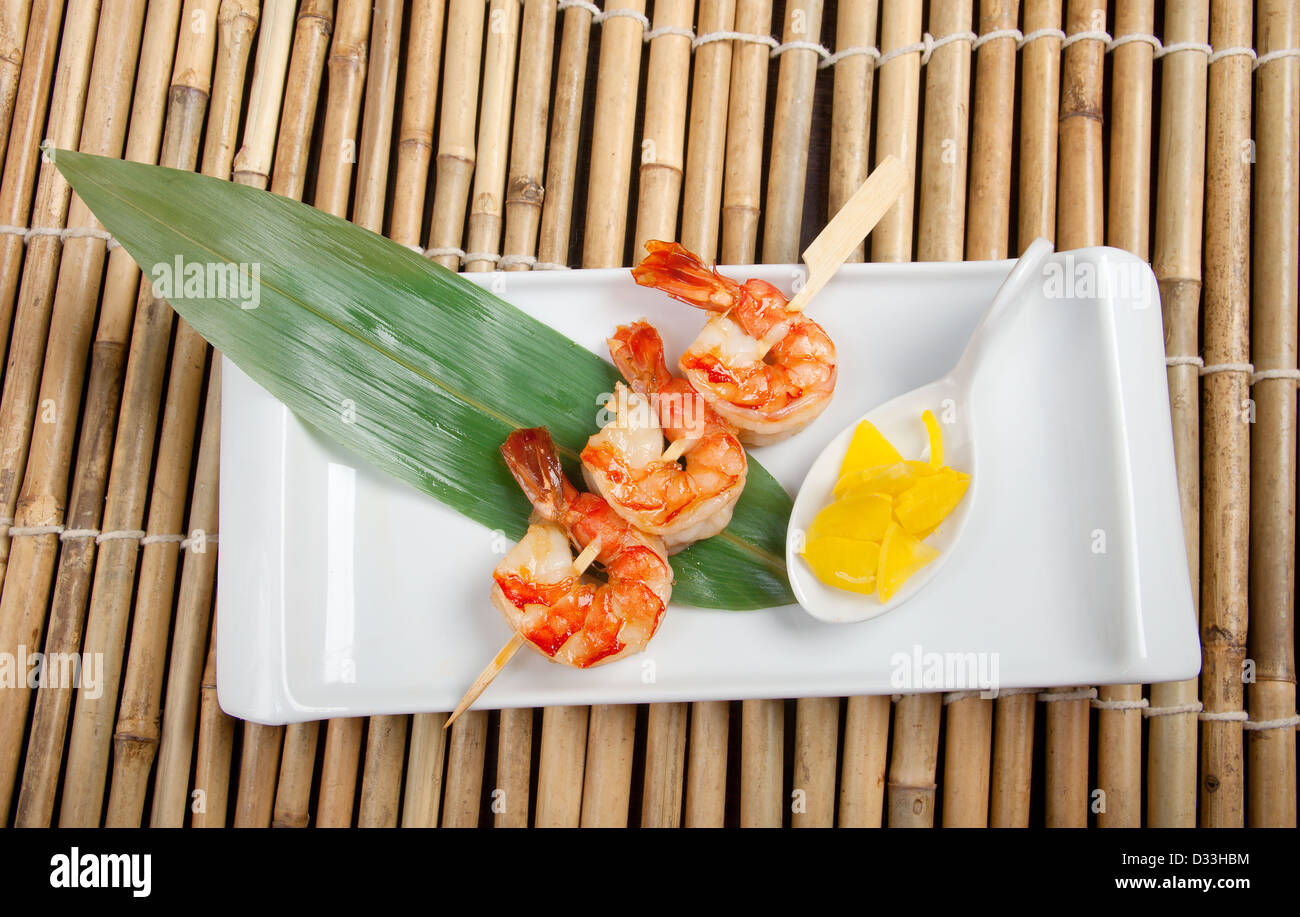 Japanese skewered seafoods royal prawn .closeup Stock Photo - Alamy