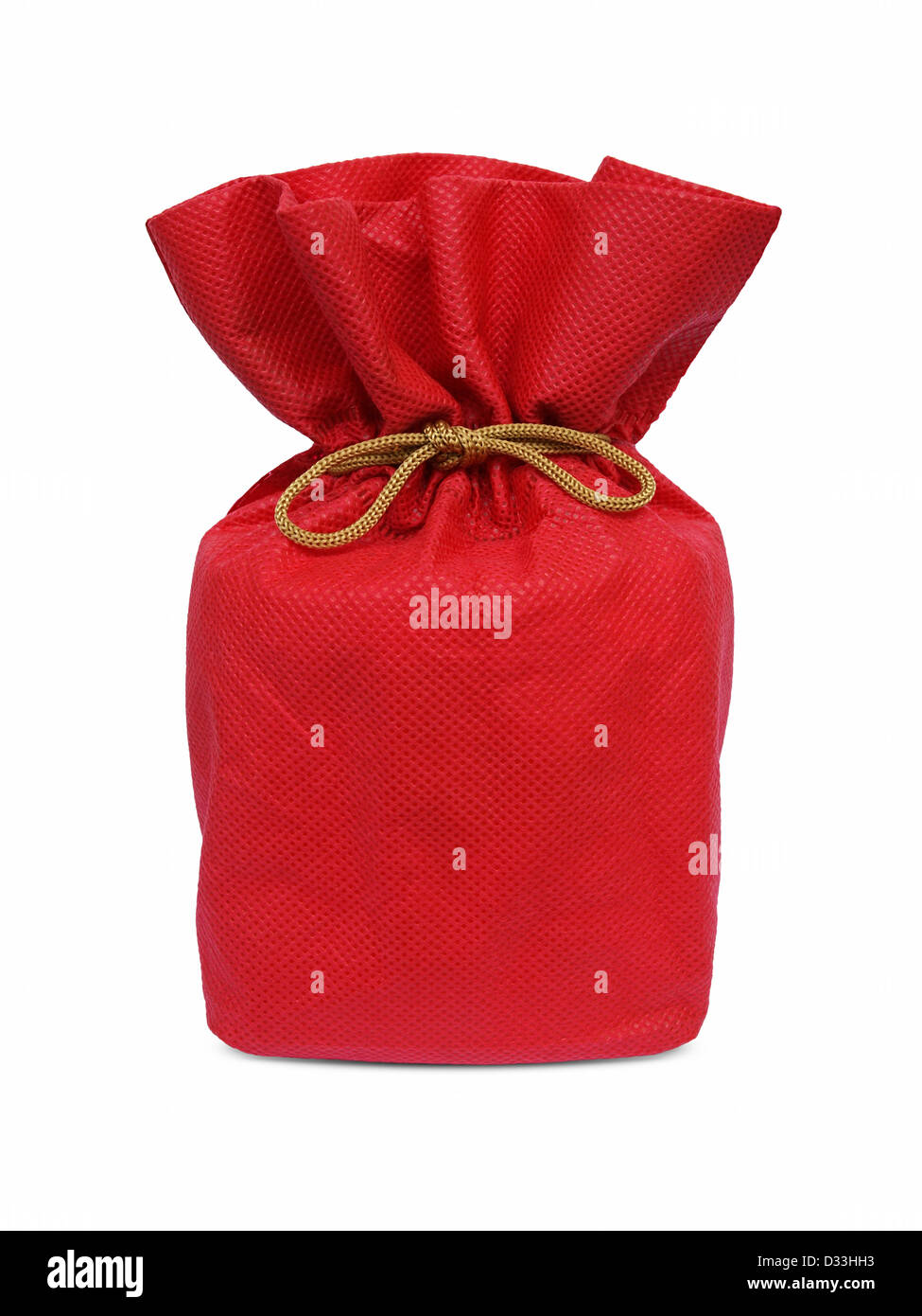 Red gift sack on white background Stock Photo - Alamy