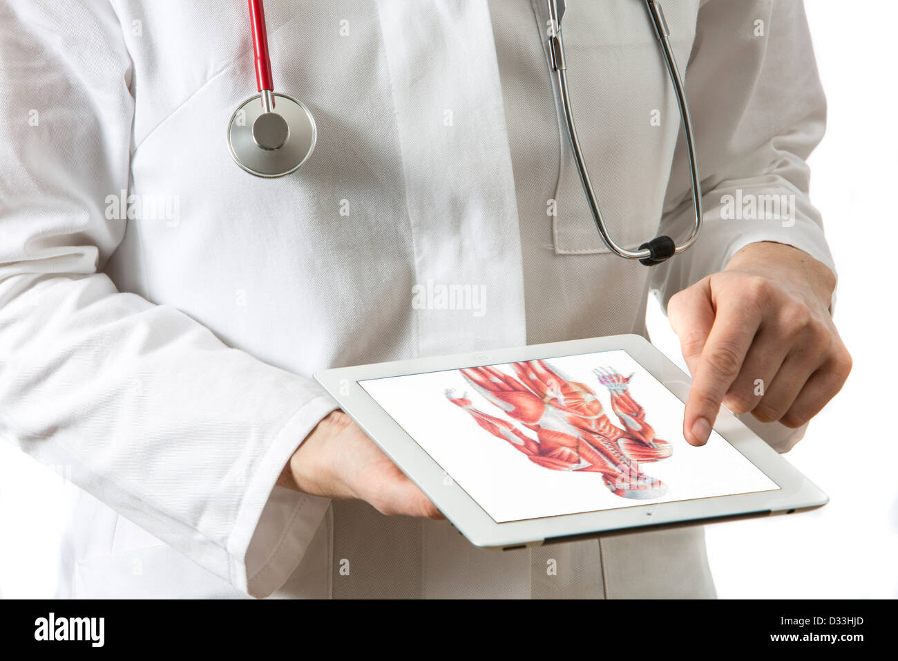 Symbolic image medicine. Doctor is using a tablet computer, Ipad ...