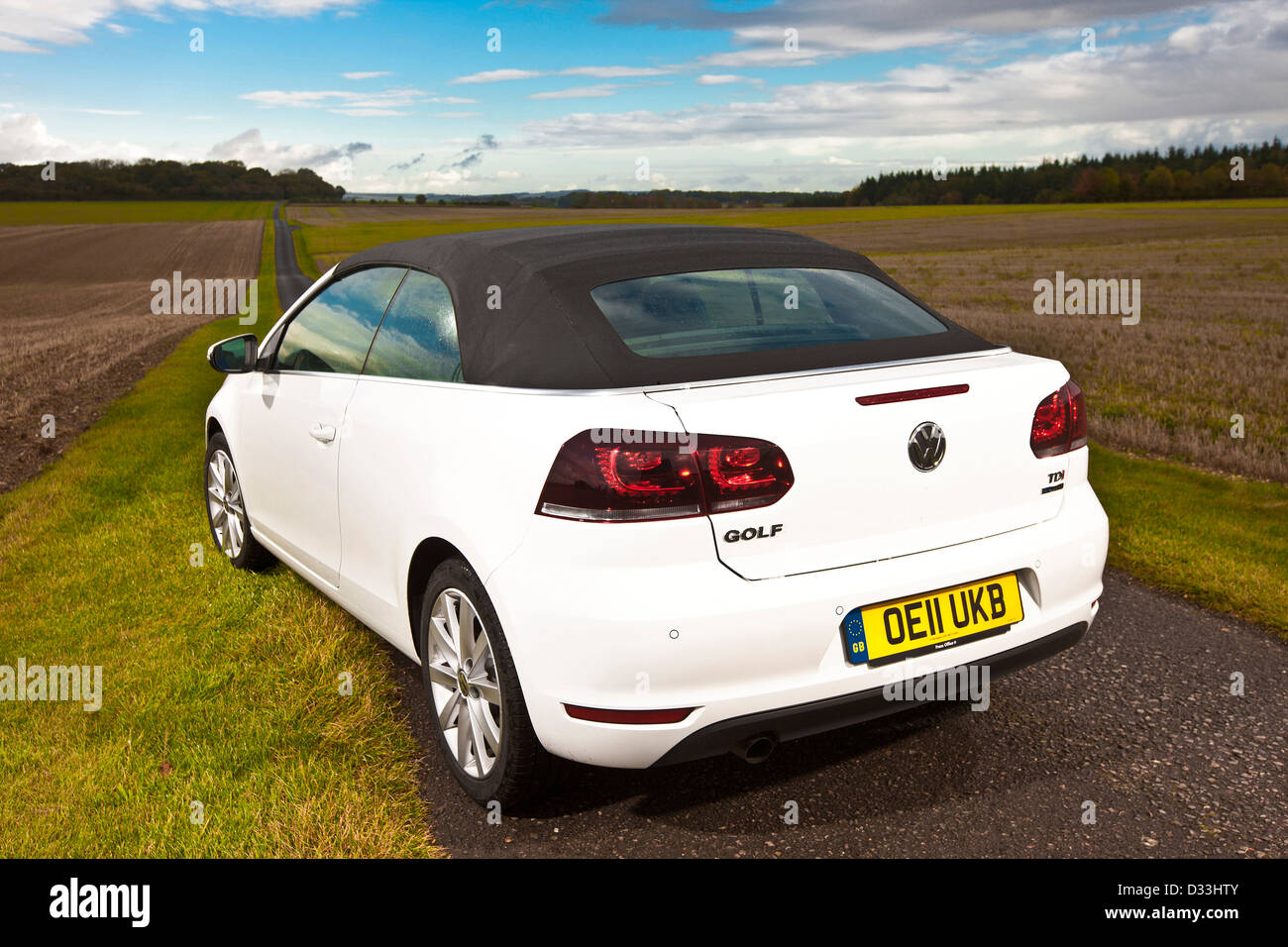 Volkswagen Golf 1.6 TDI convertible on country lane, Winchester, UK, 25 ...