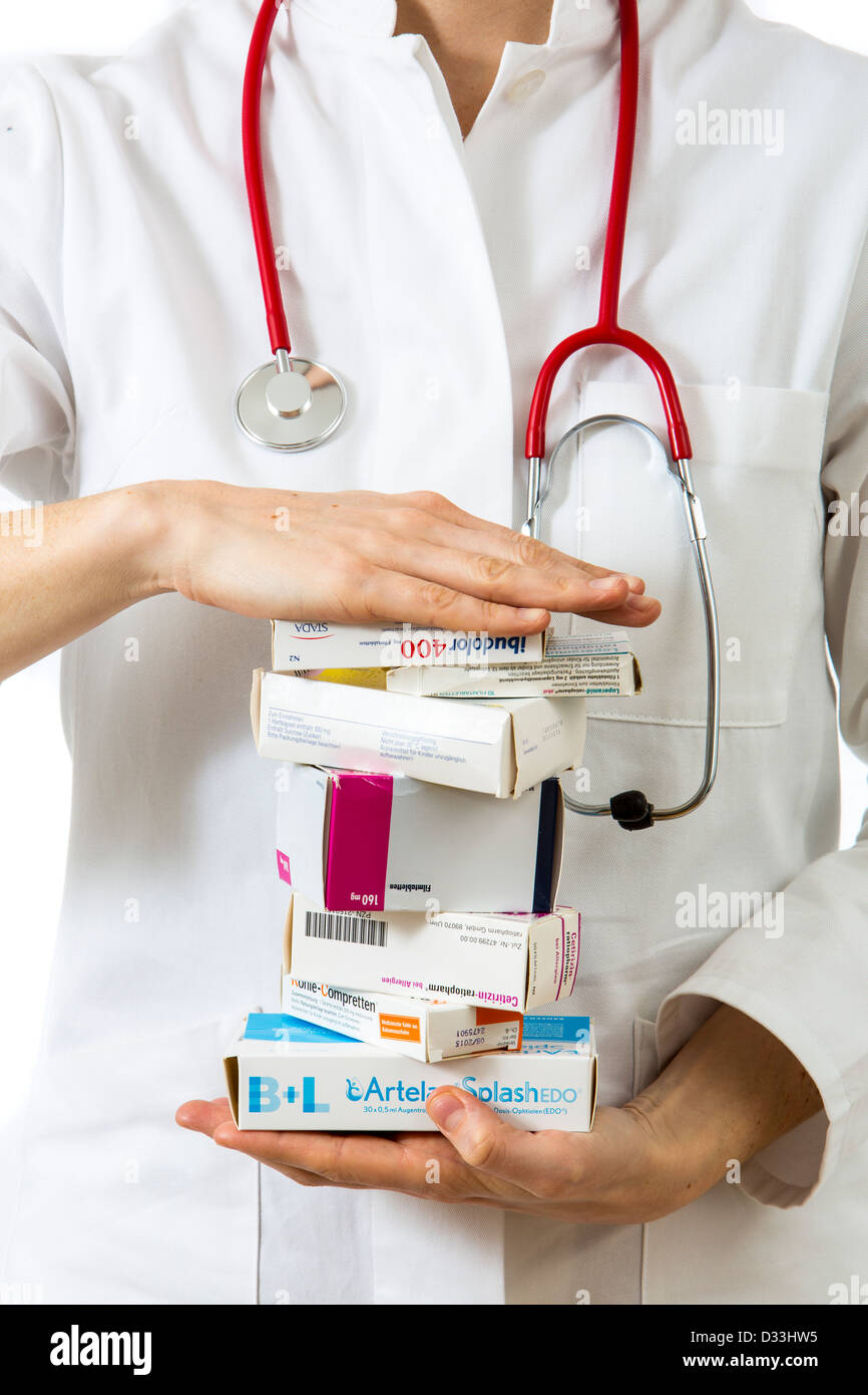 Symbolic image medicine. Doctor with different medicaments, pills ...
