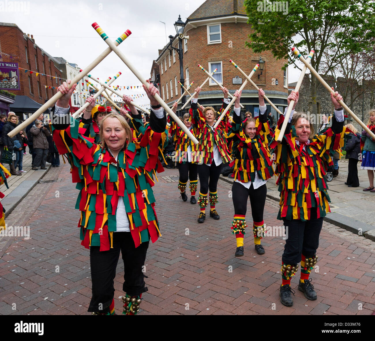 Female Morris dancers dancing at the Sweeps Festival in Rochester, Kent ...