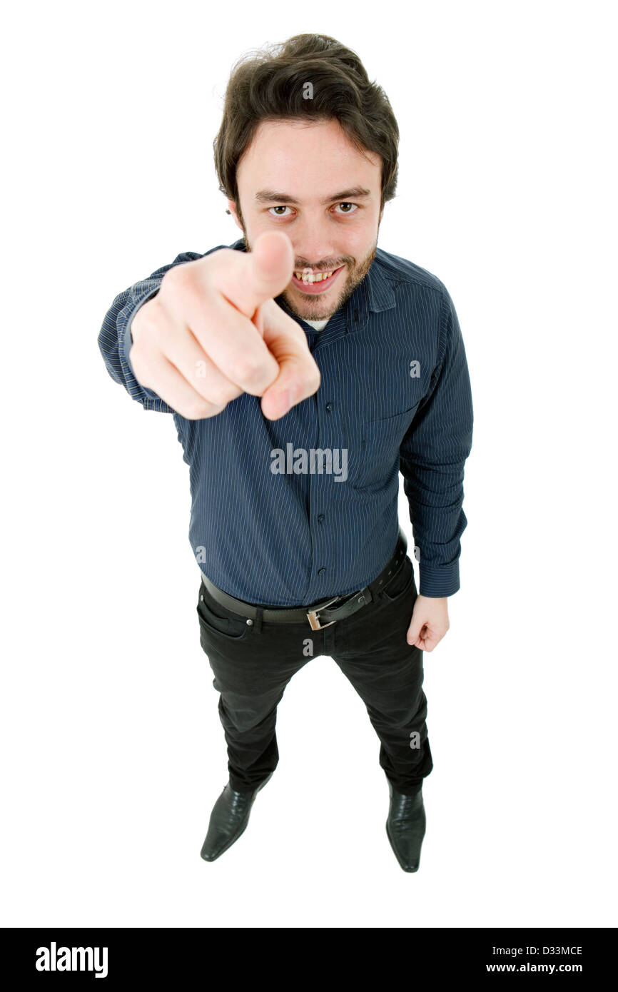 young casual man full body pointing, isolated on white Stock Photo - Alamy