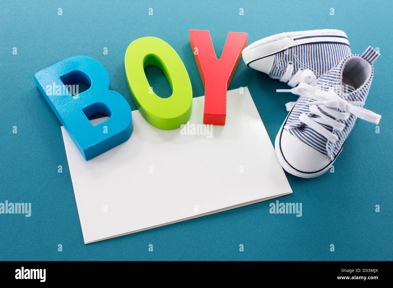 congratulations with a boy card with small sport shoes Stock Photo - Alamy