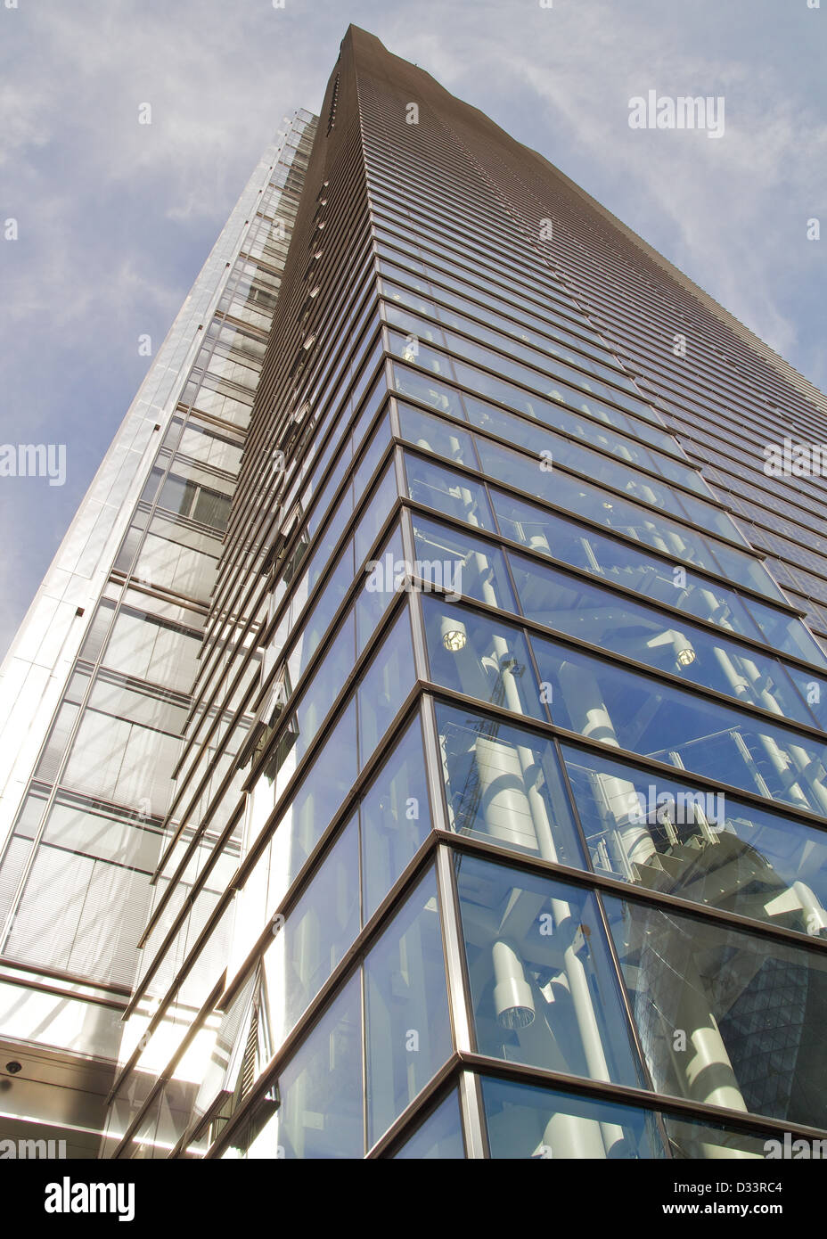 Heron Tower, City of London, with the Gherkin reflected in the windows ...