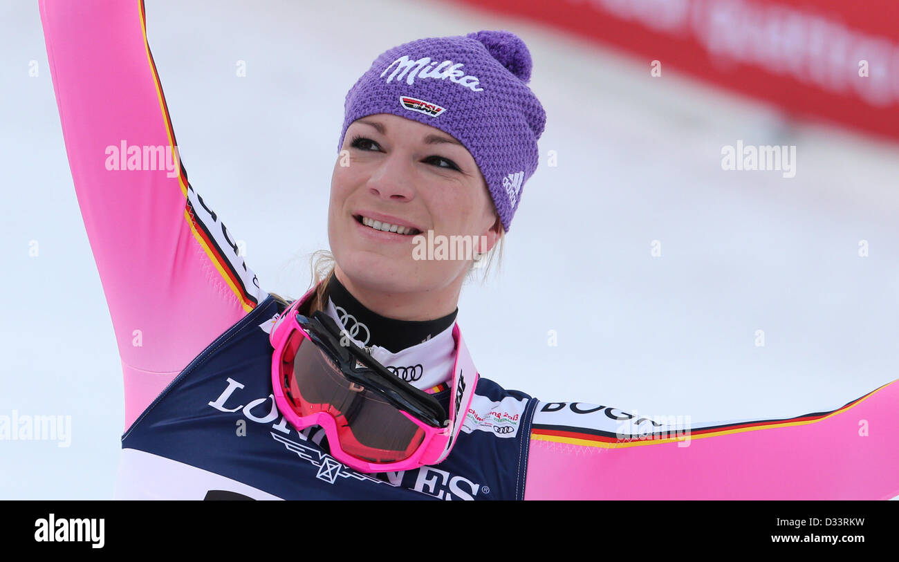Maria Hoefl-Riesch of Germany celebrates after the second run of the ...