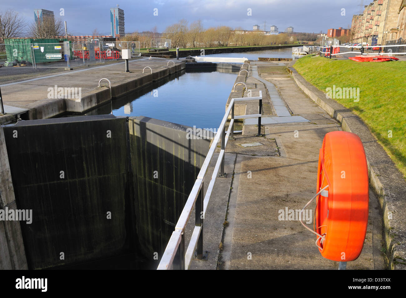 Forth and Clyde canal lock system at Speirs Wharf, Glasgow, Scotland ...