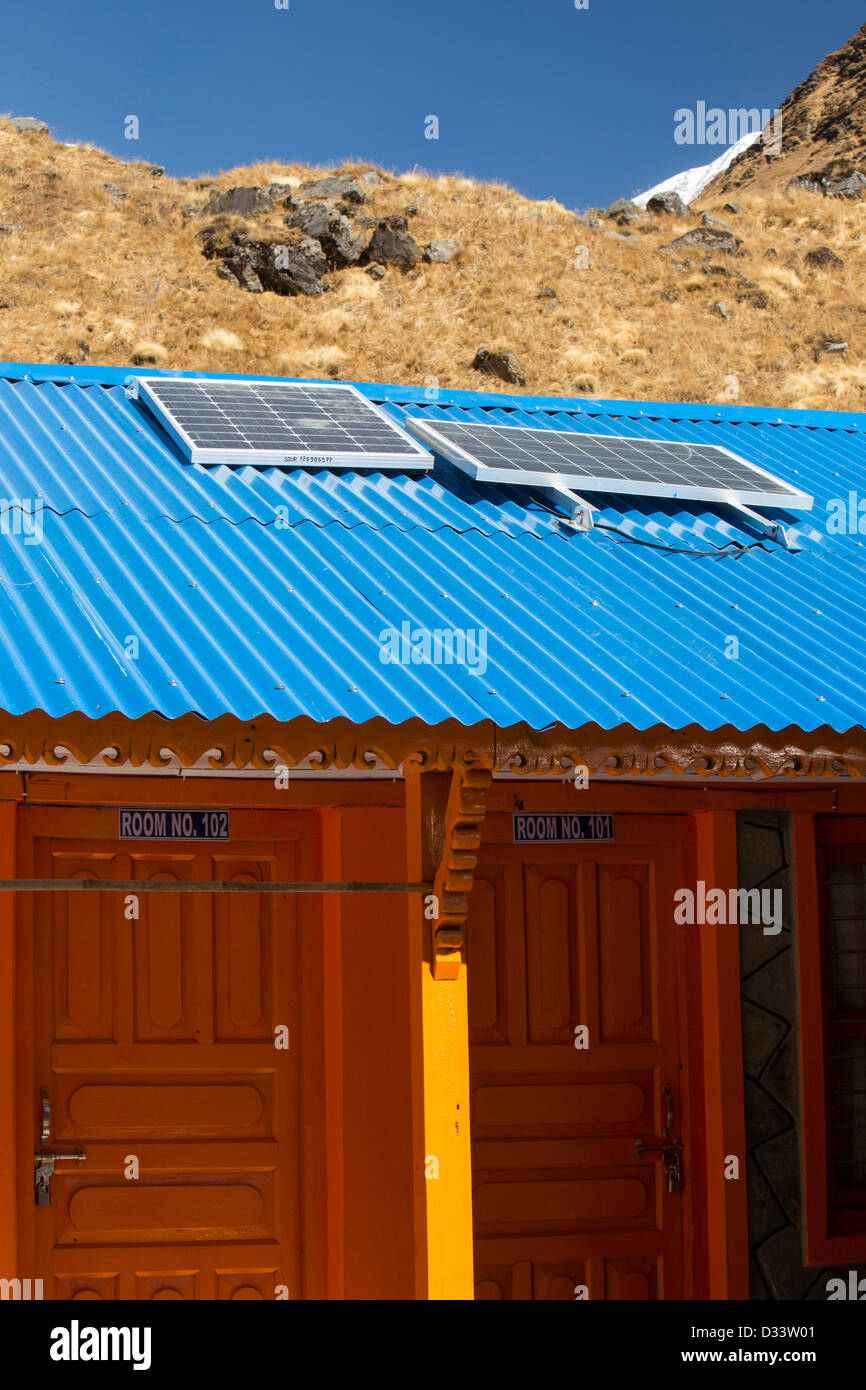 Solar photo voltaic panels on the rooftops of a Guest house at ...
