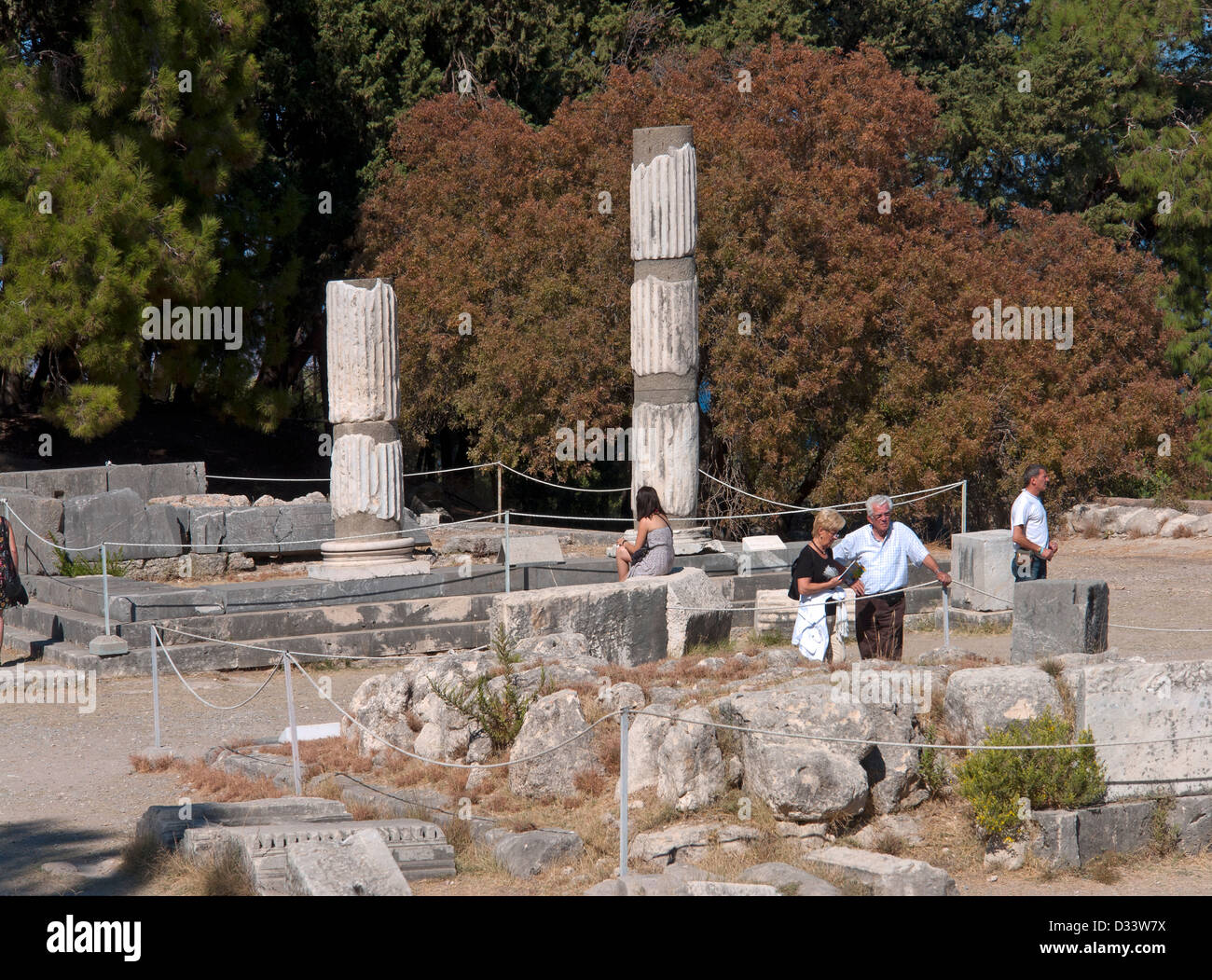 Ruins at the Asklepion healing temple complex on the Greek island of ...