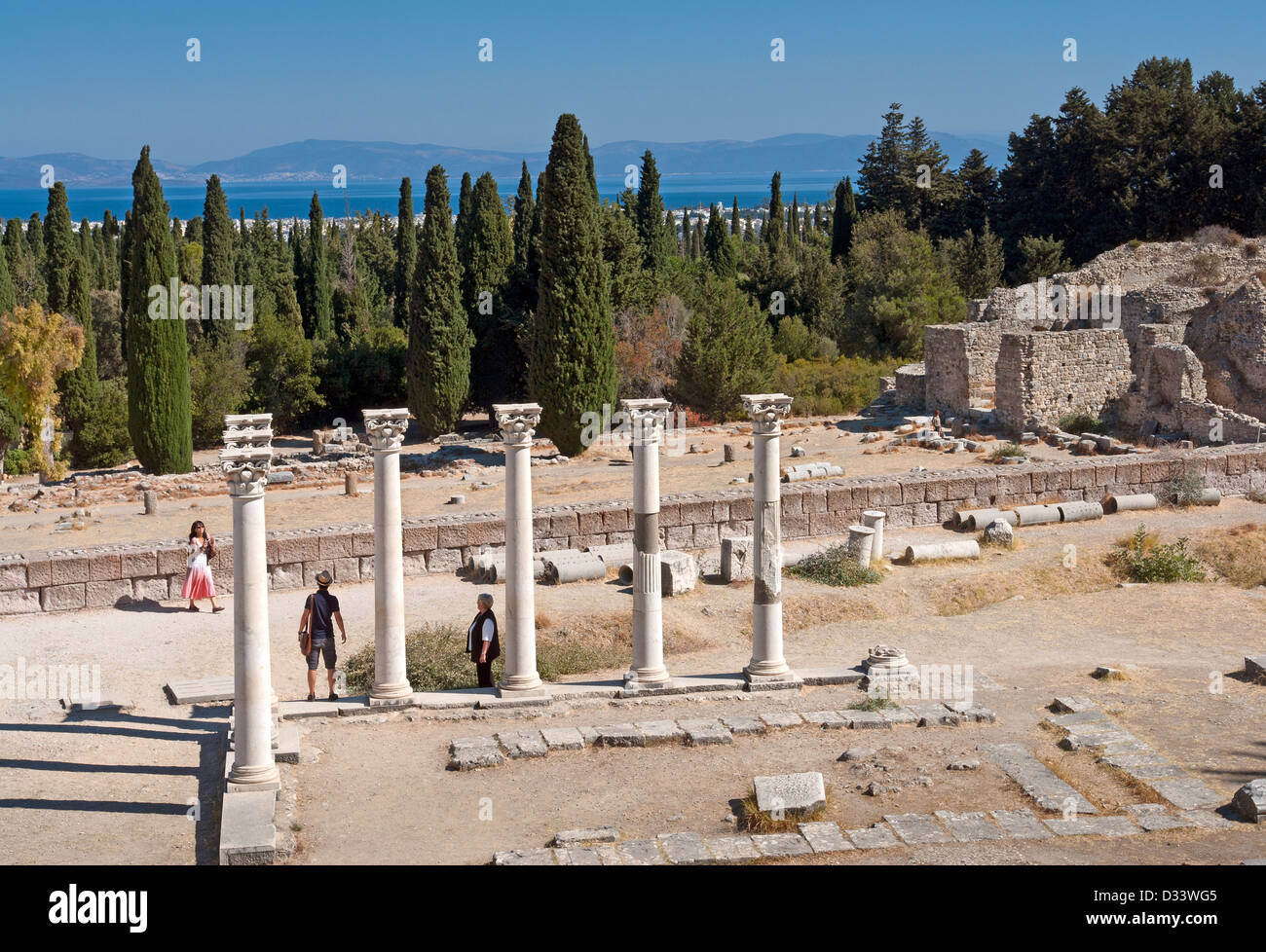 Ruins at the Asklepion healing temple complex on the Greek island of ...